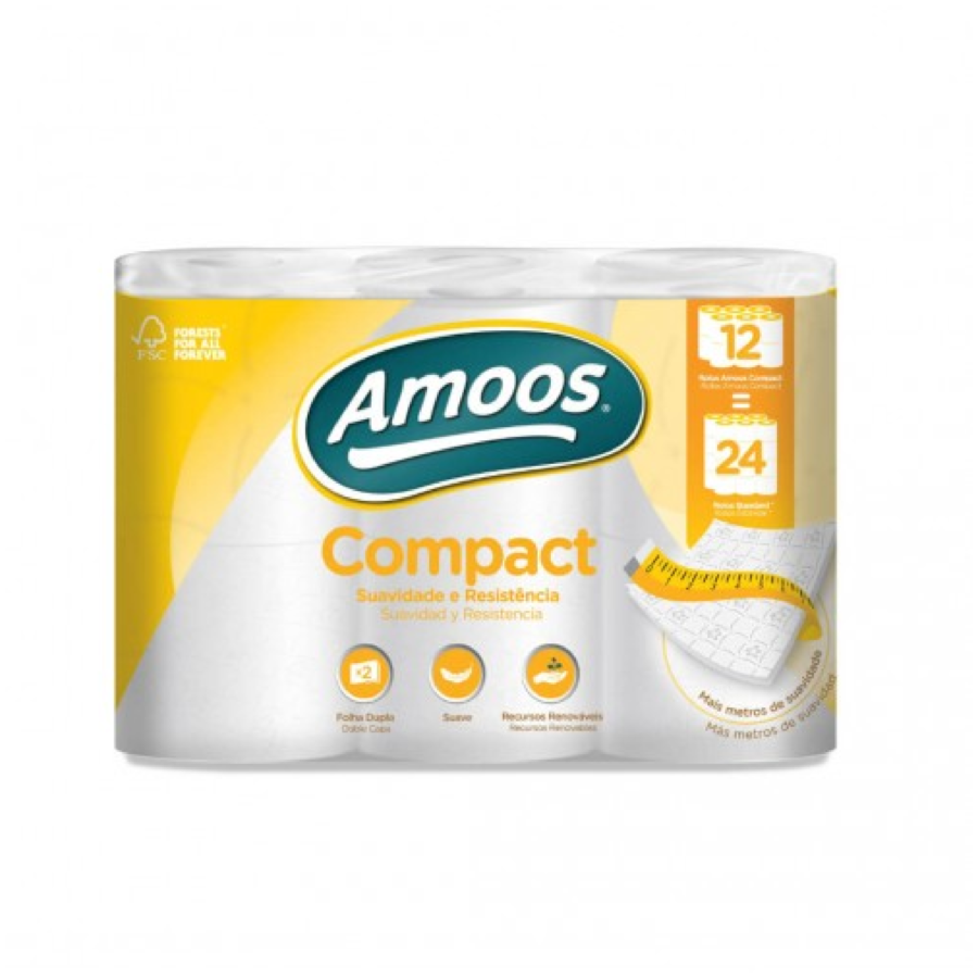 PAPEL HIGIÉNICO AMOOS COMPACT 35 MTS - 96 ROLOS